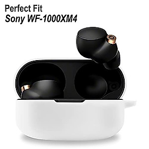 Geiomoo Silicone Carrying Case Compatible with WF-1000XM4, Portable Scratch Shock Resistant Cover with Carabiner (White)