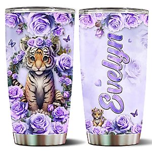 WONWIX Personalized Tiger Coffee Mug For Women, Travel Drinking Cups Tigers Gifts For Mom, Ladies, Daughter, Birthday Christmas Valentine Mothers Day 20oz Stainless Steel Tumblers With Lid