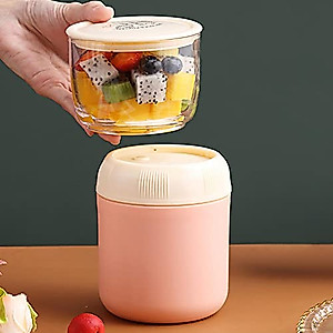 Gralara Lunch Pot Yogurt Container 2 Tier Spoon Portable Detachable Stainless Steel for Milk Salad Soup Yogurt Adults, Pink