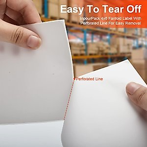 InpourPack 4" x 6" Fanfold Labels Direct Thermal Labels, Shipping Package Labels with Perforated line for Thermal Printers (1000 Labels/Stack, 1 Stack)