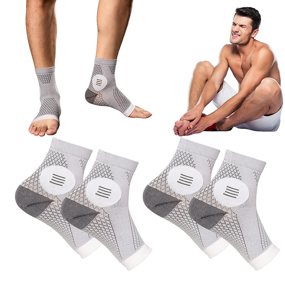 Yanmide 2Pairs Neuropathy Socks for Men and Women - Soothe Relief Socks for Neuropathy Pain Women - Plantar Fasciitis Socks - Anti Fatigue Compression Foot Sleeve Support Brace Sock (L, Gray)