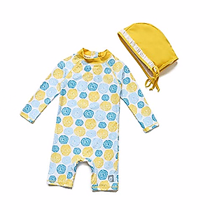 Baby/Toddler Girl One Piece Swimsuit Long Sleeve with UPF 50+ Sun Protection (Yellow, 3-6 Months)