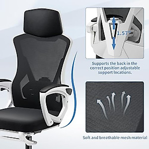 Naudhenm Office Chair Mid Back Swivel Lumbar Support Desk Chair,Computer Gaming Chair with Comfortable Armrests, Mesh Desk Chairs with Wheels, Swivel Computer Task Chair (White)