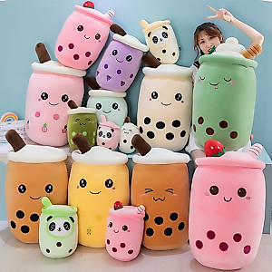 KEDE Cartoon Bubble Tea Plush Pillow,Plush Boba Tea Cup Toy Figurine Toy,Multiple Sizes Cute Bubble Tea Cup Shaped Pillow (A-1,9.4'')