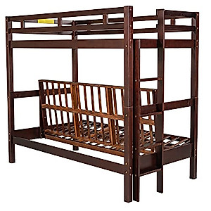 TARTOP Twin Over Full Bunk Bed with Vertical Ladder and Full-Length Guardrail for Kids Teen Girls Boys Adults Bedroom Furniture,Down Bed Can Be Converted into Daybed,Easy to Assembly,Espresso