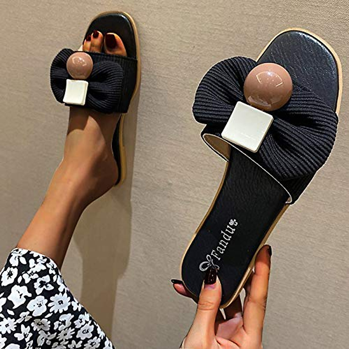 justHIGH Womens Flat Slide Sandals Open Toe Bowknot Espadrille Slip On Comfortable Cork Sandals