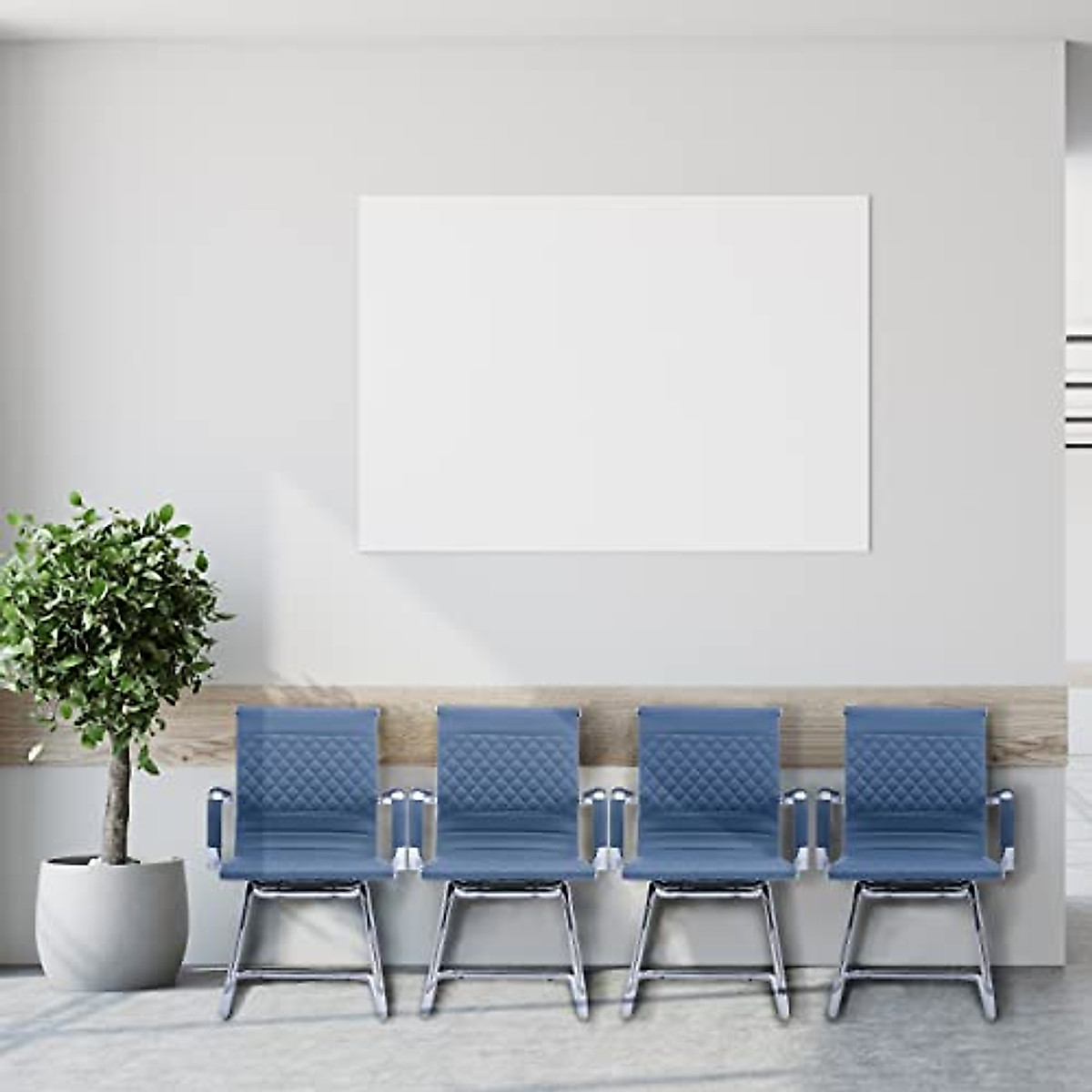 RIVOVA Office Guest Chairs Set of 8, Reception Chairs Conference Room Chairs with Arms & Sled Base, Modern Mid Back PU Leather Computer Chairs Desk Chairs no Wheels, Navy