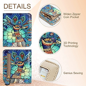 APHISON Womens Wallet, Slim Small Wallet for Women RFID Wallet Women Cartoon Microfiber Leather with ID Credit Card Holder Zipper Coin Pocket Bifold Compact Wallet Peacock
