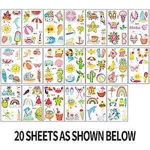 Glitter Summer Tattoos Temporary For Kids Hawaiian Luau Themed Tattoos Tropical Beach Waterproof Tattoos Stickers Pool Party Favors Decoration Supplies For Adults