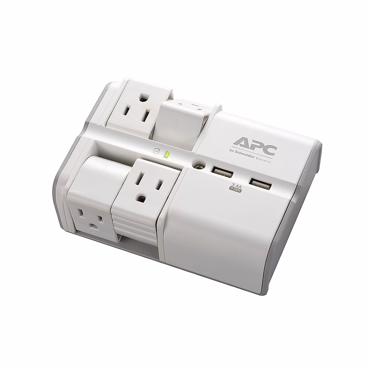 APC Wall Outlet Surge Protector with USB Ports, PE4WRU3, (4) Rotating Multi Plug Outlet, 1080 Joule Surge Protection