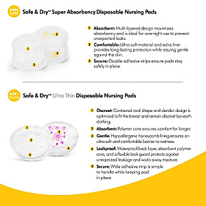 Medela Safe & Dry Ultra Thin Disposable Nursing Pads, 120 Count Breast Pads for Breastfeeding, Leakproof Design, Slender and Contoured for Optimal Fit and Discretion