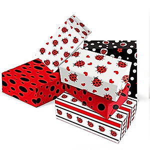 Lide Road Ladybug Wrapping Paper Set - 8 Sheets Ladybug Fancy Birthday Party Gift Wrapping Paper 4 Insect Design Ladybug Party Wrapping Paper for Ladybug Fancy Birthday Party Decoration 20'' x 27''