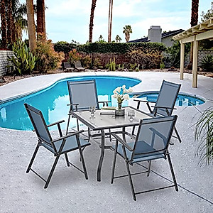 Folding Patio Chairs with Arms, Portable Patio Dining Chairs Sling Back Chairs for Garden, Set of 2