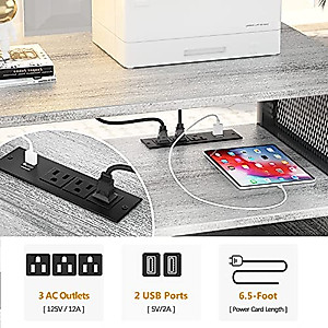 Unikito L Shaped Desk with USB Charging Port and Power Outlet and Office Lateral File Cabinet White Oak