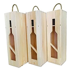 3 Pack Wine Box - Single Wine Bottle Wood Storage Gift Box with Handle for Birthday Party, Housewarming, Wedding, Anniversary, Celebrations, Parties, New Year, Holidays, Occassions