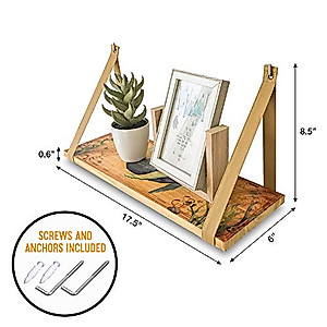 GADNIA Set of 2 Floating Shelves Wall Mounted | Aquatic World Wall Decor Hanging Shelf | Solid Wood Wall Display Shelves for Bathroom, Living Room, Bedroom, Office | Khaki Fabric Wire