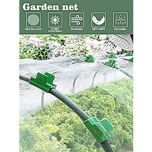 6PCS 25.6 x 31.5 in Garden Hoops, Greenhouse Hoops Kit with 24.6 x 8.2 ft Garden Mesh Cover Net & 24pcs Clips for Vegetable Flowers Fruits Plants Greenhouse Protection from Birds Animals