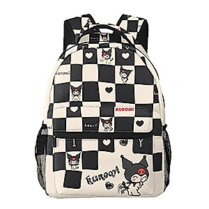 EVESKY Kawaii Backpack For Girls Women Anime Backpacks Black White Checker Bookbag Lightweight Cute Travel Bag