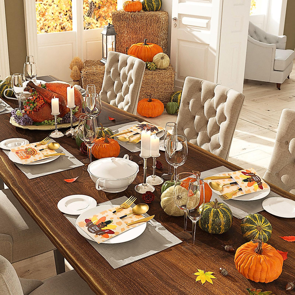 24 Pieces Thanksgiving Tableware Set Thanksgiving Place Setting Turkey Cutlery Holders Thank Giving Decoration Thanksgiving Cutlery Holder for Thanksgiving Turkey Utensil Decor, Autumn Harvest Party