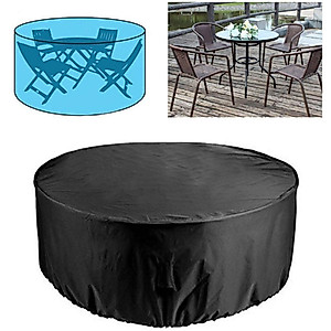 YChao Round Garden Furniture Covers Round Garden Table Covers 210D Waterproof Windproof Weatherproof Outdoor Patio Circular Table Cover,Black,230 x 110 cm