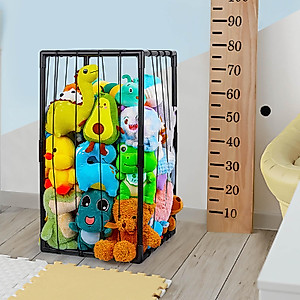 FIOBEE Stuffed Animals Zoo Storage Stuffed Animals Holder Organizer Large Toy Storage Shelf with Elastic Band Stuffed Animals Cage for Nursery Playroom Bedroom Room Furniture, Black, M