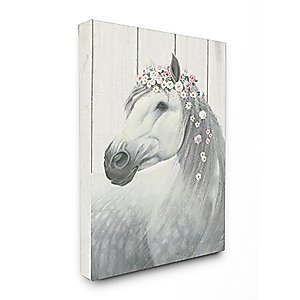 Stupell Industries Spirit Stallion Horse with Flower Crown Stretched Canvas Wall Art, Proudly Made in USA, 16 x 20