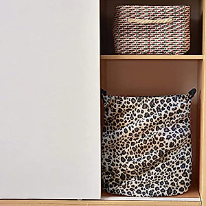 Large Laundry Basket 16.5x17in, Leopard Print Filling Brown Waterproof Dirty Clothes Bag Hamper with Handles, Animal Cheetah Fur Pattern Collapsible Sorter Basket for Bathroom Bedroom Home