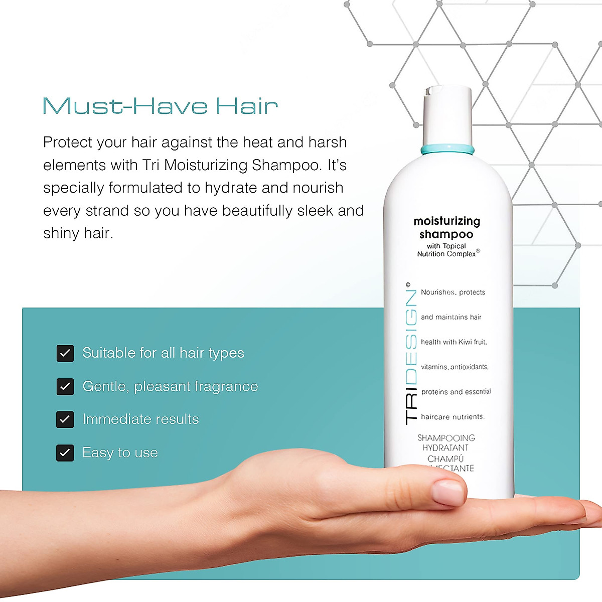 TRIDESIGN Hair Care Moisturizing Shampoo - Revitalizing Hair Shampoo with Topical Nutrition Complex for Men and Women, Home or Salon Shampoo, 10.5 Oz Hair Products to Hydrate & Nourish Hair