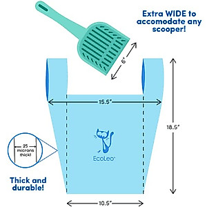 Cat Litter Waste Poop Bags - X-Large, Compostable, Plastic-free, Thick, Leak Proof, Pet/Dog Poo Bags with Easy-Tie Handles,10.5 x 18.5 inch, White, EcoLeo