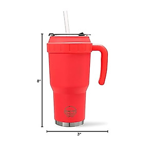 Mayim 40oz Tumbler with Handle, Travel Coffee Mug or Insulated Water Bottle with Straw and Lid, Leak Proof Stainless Steel Double Wall Thermos for Home, Office or Car - Neon Orange