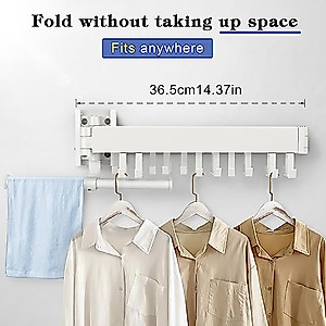 Smitenoon Clothes Drying Rack Wall Mounted Clothes Rack Collapsible Retractable Drying Hanging Racks Space Saver Balcony, Bedroom, Laundry Drying Rack, Bathroom Clothesline - Tri-Fold - White