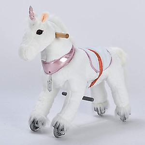 Ufree Small Unicorn Ride on Toy for 3 Years to 6 Years Old, Height 29 Inch Adjustable Pedal for Different Ages Walking Horse Mechanical Moving Horse