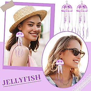 2 Pcs Glow Earrings Jellyfish Dangle Drop Weird Earrings Light up Glow in the Dark Christmas Party Decoration (Purple)