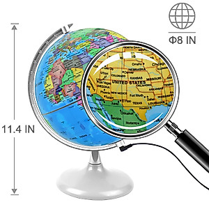 Illuminated World Globe, DIY Self-Assembly Stem Globe for Kids Learning 8 Inch Metal Bracket Constellation Earth globe for children 360° Rotating Educational World Globes for Kids