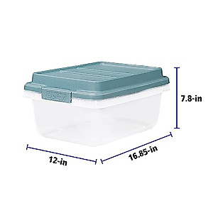 Hefty HI-RISE Stackable Storage Bins - Under Bed Storage Containers with Lids, Shoe Organizer, Plastic Storage Bins, Clear Shoe Boxes with XL Lid-Locking Latches, Durable Double Rim - 18qt (8 Pack)