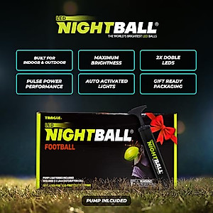 Light Up Football - Glow in The Dark Football - Nightball Football - Glow Football for Kids 8-15 - Football Gift - Sports Gift Idea for Boys 8 9 10 11 12 13 14 15 - Gift Ready Box and Pump Included