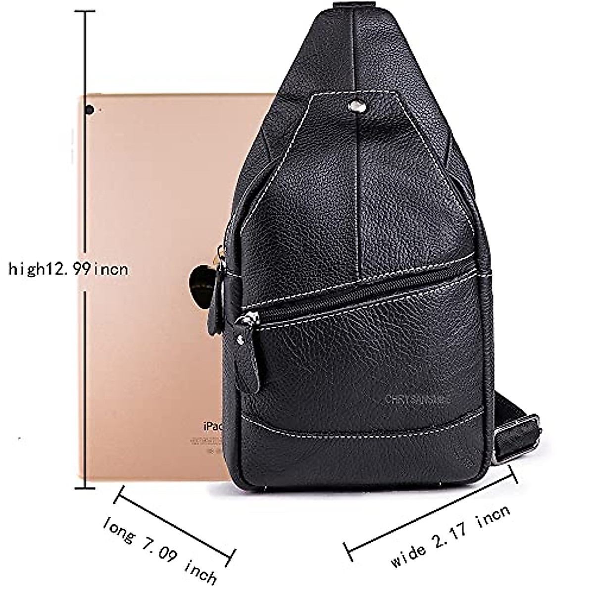 Chrysansmile Genuine Leather Shoulder Sling Backpack Bag Unisex Outdoor Crossbody Sling Pack Sport Daypack - Black One Size