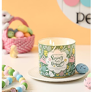 Easter Candle, Spring Jasmine Scented Candle, Large 3 Wicks, 14 oz