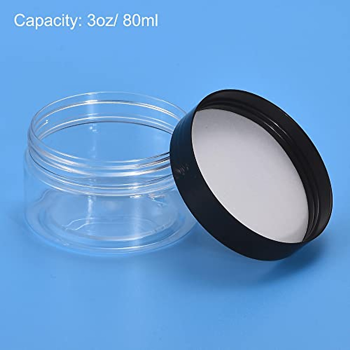 uxcell Round Plastic Jars with Black Screw Top Lid, 3oz/ 80ml Wide-mouth Clear Empty Containers for Storage, Organizing, 2Pcs