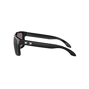 Oakley Men's OO9244 Holbrook Low Bridge Fit Rectangular Sunglasses, Polished Black Silver Logo/Prizm Grey, 56 mm