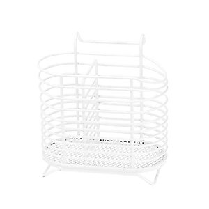 YARNOW Utensil Drying Rack Metal Hanging 2 Compartments Drainer Basket Flatware Storage Drainer Kitchen Organizer White