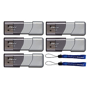 PNY 128GB USB 3.0 Flash Drive Elite Turbo Attache 3 (Five Pack) Model P-FD128TBOP-GE Bundle with (2) Everything But Stromboli Lanyard