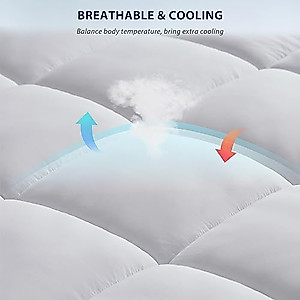 Homemate Mattress Pad Topper Queen - Cooling Pillow Top Quilted Fitted Mattress Pad Cover for Hot Sleepers - Mattress Pad Cover Plush Bed Topper Down Alternative Ultra Soft Mattress Protector for Back