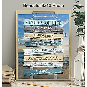 Inspiration Motivation Wall Art & Decor - 7 Rules Of Life Motivational poster 8x10 - Inspirational Gift for Woman Men - Positive Quotes Saying - Home Office Bedroom Living Room Beach House Wall Art