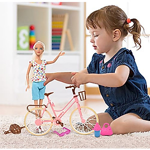 Mini Fashion Doll on Bike by Beach Playset for Girls, Includes Doll with Long Blonde Hair, Bicycle, and Accessories, Boardwalk Outdoor Biking Set Toy for Kids and Toddlers Ages 3 4 5 6 7 8