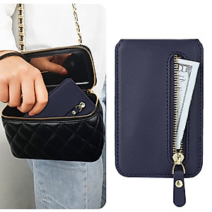 Cavor Compatible with Magsafe Wallet,Wallet with Adjustable Stand,Magnetic Wallet for iPhone 16 Pro Max/14 Pro/15/14 Plus/13/12,Magsafe Card Holder,Magsafe Phone Wallet,Zipper Pocket-Blue