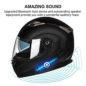 FreedConn Motorcycle Bluetooth Helmet,Bluetooth Integrated Modular Flip up Full Face Motorcycle Helmet,Dual Visor Modular Bluetooth Helmet,DOT Approved Helmets with Gloves(Matte Black,Large)