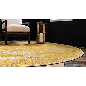 Unique Loom Bromley Collection Area Rug - Wells (96" Round, Yellow/ Ivory)