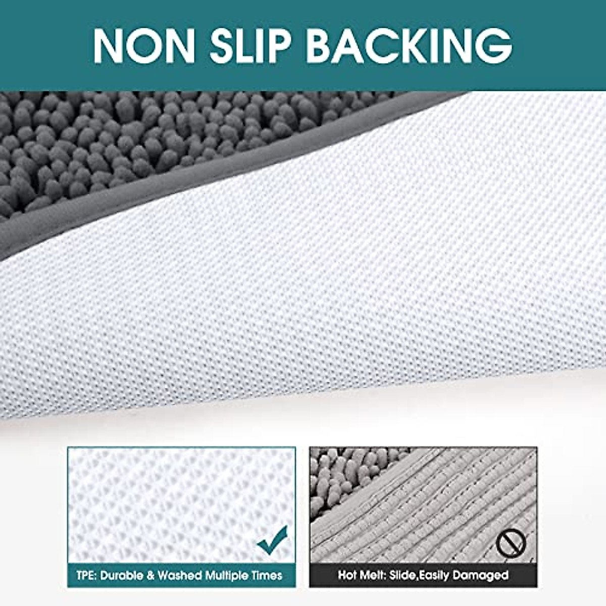 HOMEIDEAS Absorbent Dog Rug, Door Mat for Dog & Cat, Microfiber Chenille Dog Mat for Paws, Non Slip Indoor Door Rug, Pet Rug for Crate, Machine Washable Quick Drying Entry Rug, Grey, 24''x36''