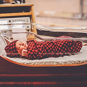 ZOONAI Red and Black Plaid Swaddle Blanket Baby Newborn Receiving Blanket Infant Sleeping Cloth Wrap with Hat (Red Black)